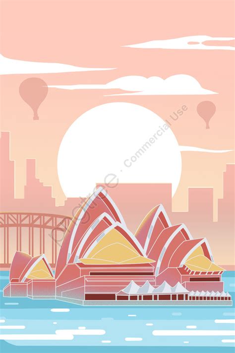 An Illustration Of The Sydney Opera House In Front Of A Cityscape With