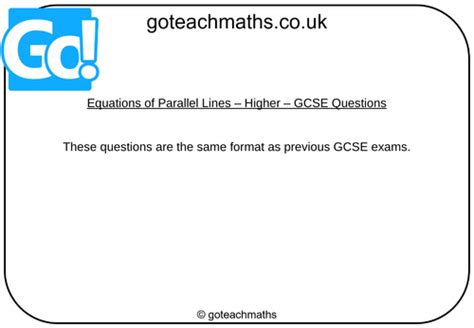 Equations Of Parallel Lines Foundation And Higher Gcse Questions Teaching Resources