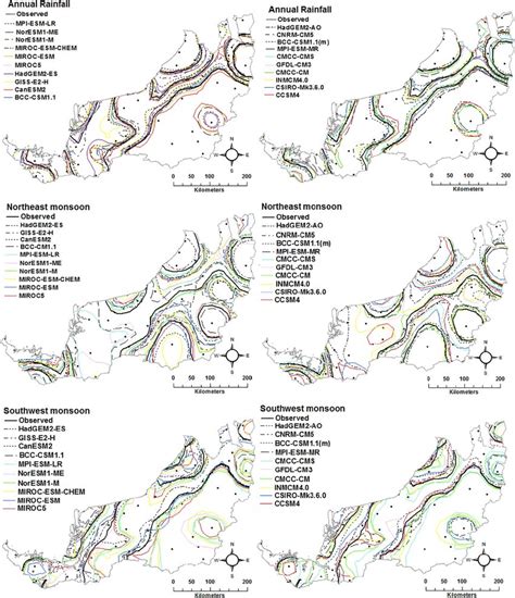 Contours Prepared From Observed Solid Black Line And Downscaled Gcms Download Scientific