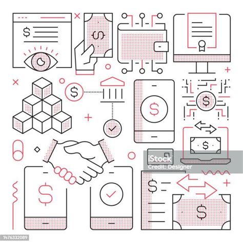 선형 아이콘이있는 Fintech 웹 배너 트렌디 한 선형 스타일 벡터 증권 시장과 거래소에 대한 스톡 벡터 아트 및 기타 이미지