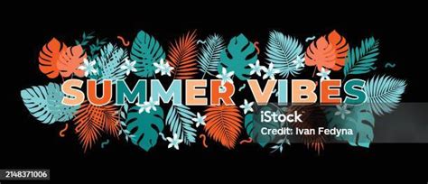 벡터 텍스트는 열대 멀티 컬러 나뭇잎 여름 분위기로 장식 0명에 대한 스톡 벡터 아트 및 기타 이미지 0명 T 셔츠 검정색 배경 Istock
