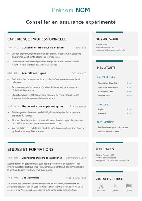 Exemple De CV Conseiller En Assurances