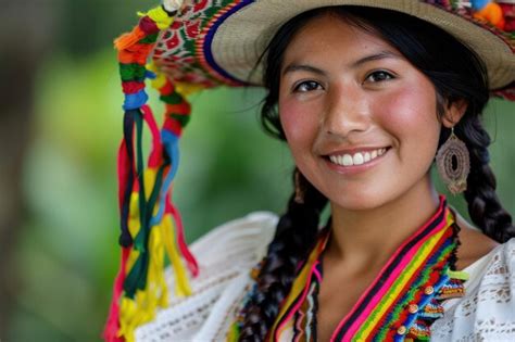 Premium Photo Portrait Of Smiling Colombian Woman In Traditional Clothing
