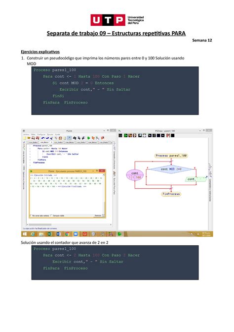 Algoritmo tarea semana número doce Separata de trabajo 09 Estructuras repetitivas PARA