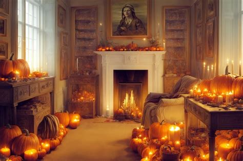 Premium Ai Image A Living Room Filled With Lots Of Pumpkins