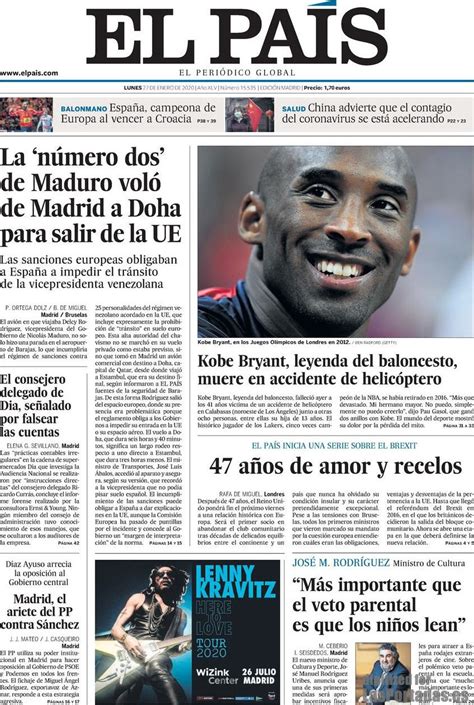 Portada Del Diario El País Del Día 27012020 News Europa