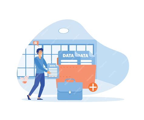 Premium Vector Businessman Adds File To Big Folder Storage And Indexing Of Information