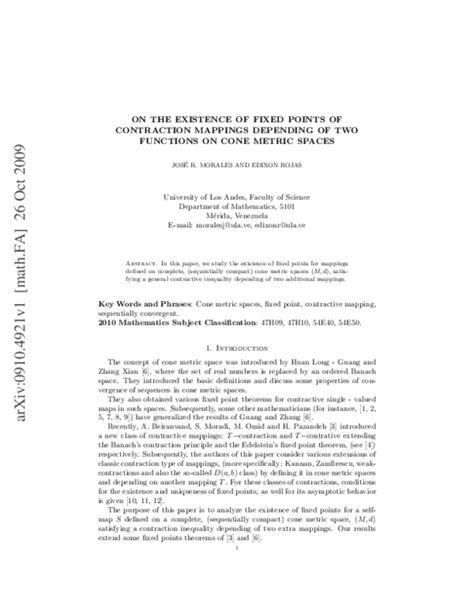 Pdf On The Existence Of Fixed Points Of Contraction Mappings