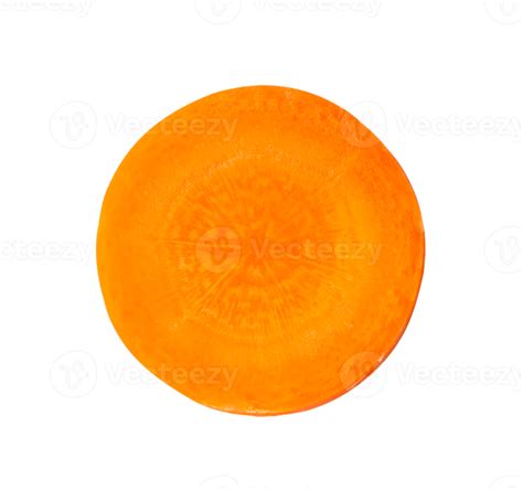 Top View Of Single Fresh Beautiful Carrot Slice Isolated With Clipping