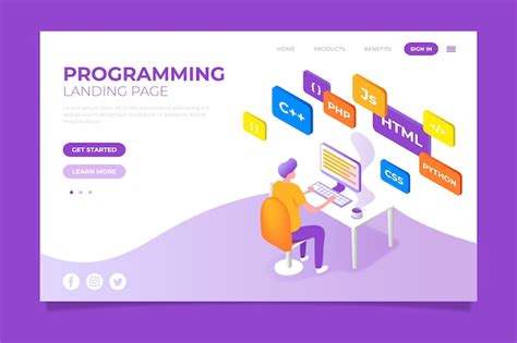 Free Vector Programming Landing Page With Coding