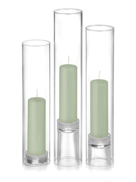 12 Slim Pillar Candles 12 Glass Chimneys And 12 Glass Pillar Holders