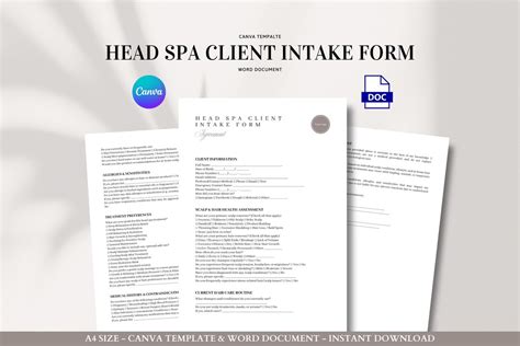 Head Spa Client Intake Form Template Editable Scalp And Hair Consultation Questionnaire With