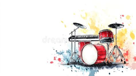 A Bright And Creative Depiction Of A Drum Set And Keyboard Showcases