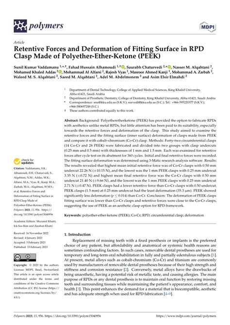 Pdf Retentive Forces And Deformation Of Fitting Surface In Rpd Clasp