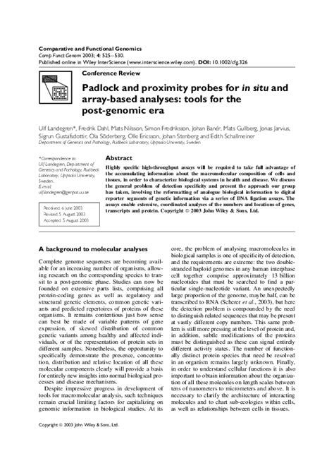 Pdf Padlock And Proximity Probes Forin Situ And Array Based Analyses