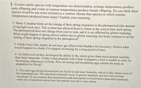 Solved In Some Reptile Species With Temperature Sex
