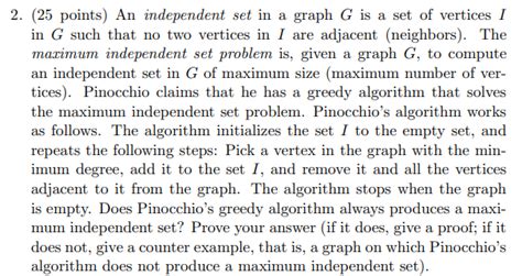2 25 Points An Independent Set In A Graph G StudyX