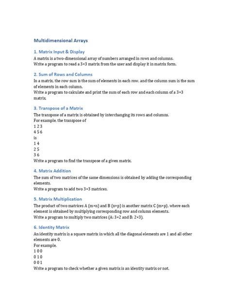 Multidimensional Arrays 2 Pdf Matrix Mathematics Mathematical
