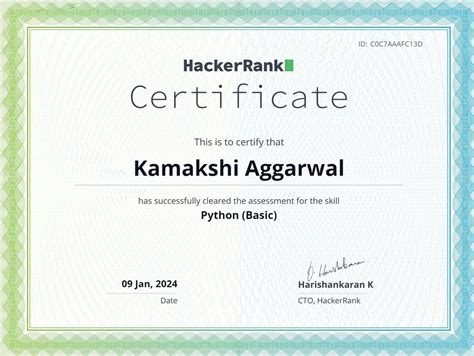 Kamakshi Aggarwal On Linkedin Pythoncertification Hackerrank