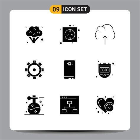 User Interface Pack Of 9 Basic Solid Glyphs Of Smart Phone Setting Cloud Building Storage