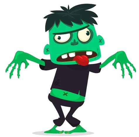 Premium Vector Cartoon Funny Green Zombie With Pink Brains Outside Of