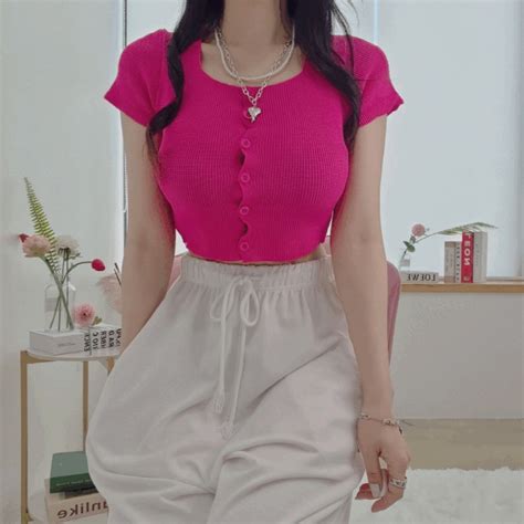 [1 1할인] 스퀘어넥 컬러 롤리팝 반팔 크롭가디건 6색 글램라인 에이블리