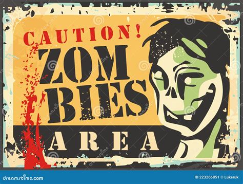 Zombies Area Vintage Funny Warning Sign Pattern Stock Vector