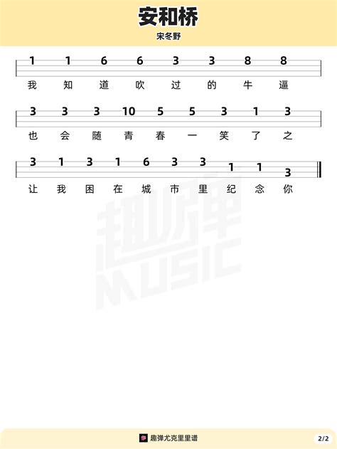 安和桥（小红书单音版） 指弹曲谱 趣弹音乐 Ukulele曲谱 尤克里里曲谱