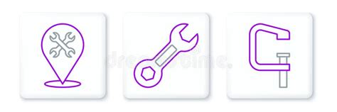 Set Line Clamp And Tool Location With Wrench And Wrench Spanner Icon