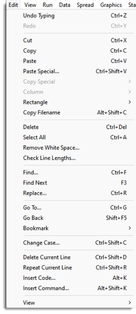 Edit Menu Commands Spreadsheet Genstat Knowledge Base 2023