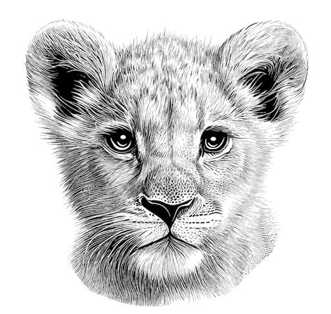 Pequeño león cachorro retrato dibujado a mano boceto ilustración