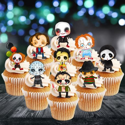 Halloween Horror Cupcake Toppers Theme 1 PRECUT Optional Horror