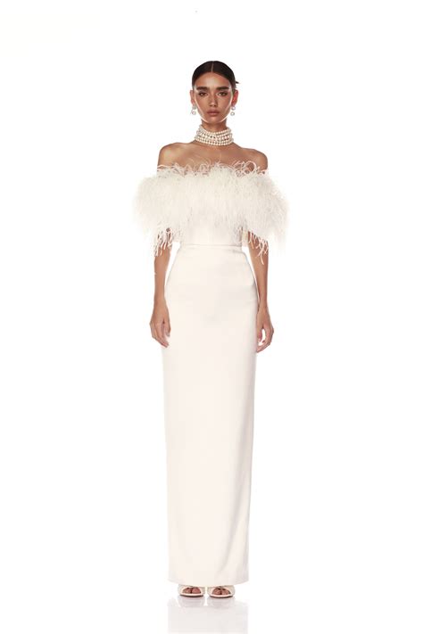 Lola Blanc Strapless Feather Maxi Dress Bronx And Banco