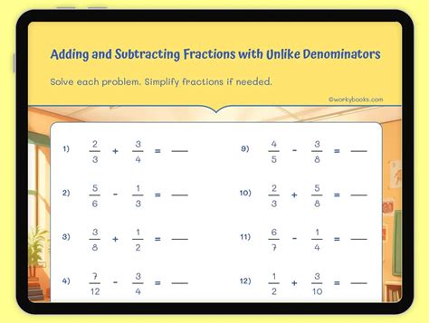 Adding Subtracting Fractions With Unlike Denominators 2 Worksheet 5