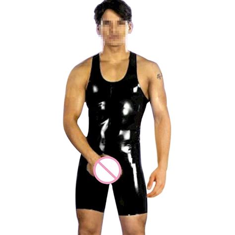 2017 New Sexy Men Black Leather Singlet Briefs Crotchless Gay Fetish