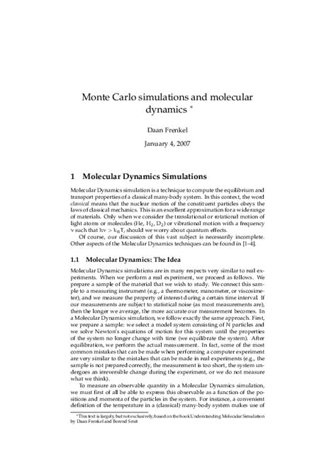 Pdf Monte Carlo Simulations And Molecular Dynamics