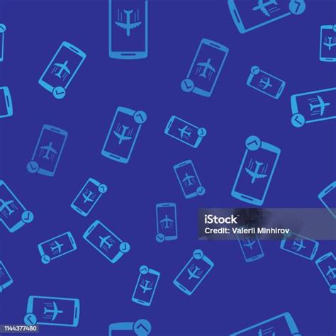 파란색 바탕에 휴대 전화 아이콘 고립 된 완벽 한 패턴에서 블루 비행 모드 비행기 또는 비행기 비행 오프 라인 모드 여객 규제 항공사 벡터 일러스트 0명에 대한 스톡 벡터