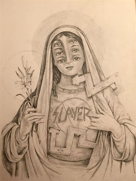 Virgin Mary Pencil Drawing