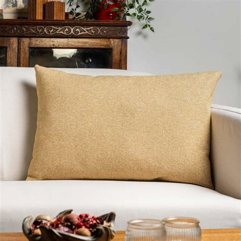 Classic Herringbone Tweed Xl Rectangular Cushion In Straw Yellow