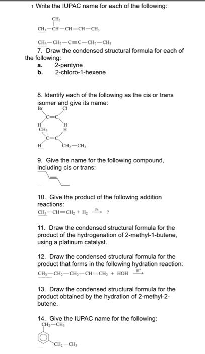 Solved 1 Write The IUPAC Name For Each Of The Following CH Chegg Com