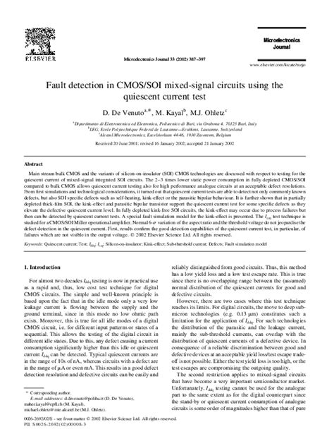 pdf fault detection in cmos soi mixed signal circuits using the