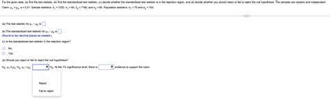 Solved For The Given Data A Find The Test Statistic B