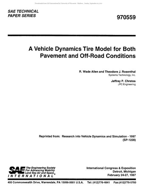 1997 A Vehicle Dynamics Tire Model For Both Pavement And Off Road Conditions Pdf Pdf
