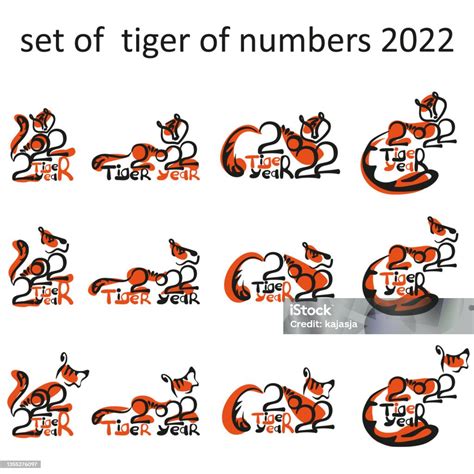 손으로 그리는 스타일의 호랑이 세트 컬렉션 일러스트레이션 2022 년 호랑이의 달 조디악 기호 2022년 중국 새해 크리스마스