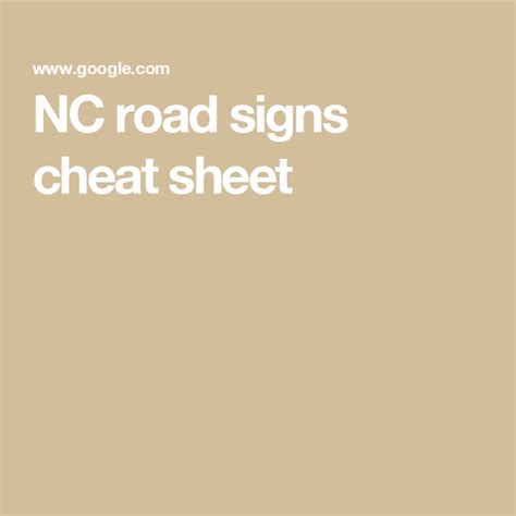 Nc Road Signs Cheat Sheet
