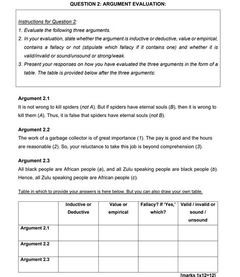 solved question 2 argument evaluation instructions for