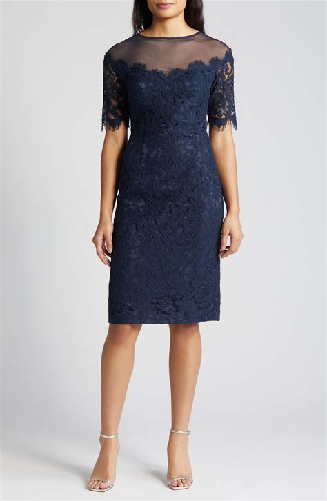 Eliza J Lace Cocktail Sheath Dress Navy Editorialist