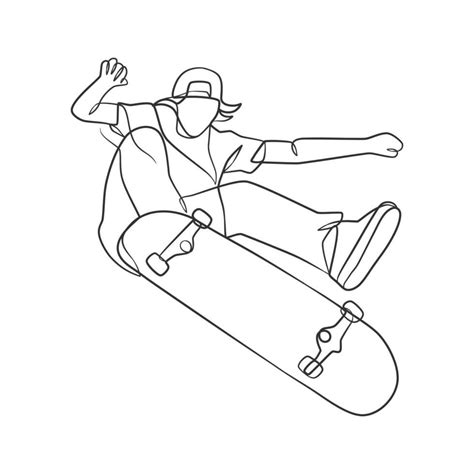 Download Continuous Line Drawing Of Man Playing Skateboard For Free