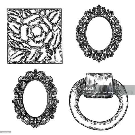 스카프 인쇄 또는 직물 디자인을위한 아름다운 손으로 그린 바로크 양식의 요소 또는 빈티지 패치 세트 장식용 대리석 석재 건축