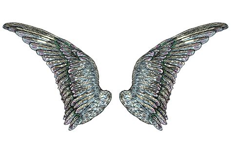 신성한 천사 또는 새 날개 상상력 천국 영 성 가벼움의 상징 자유와 승리 목 판 빈티지 스타일의 날개 Hipster 문신 또는 빈티지 바디 아트 개념 그래피티에 대한 스톡